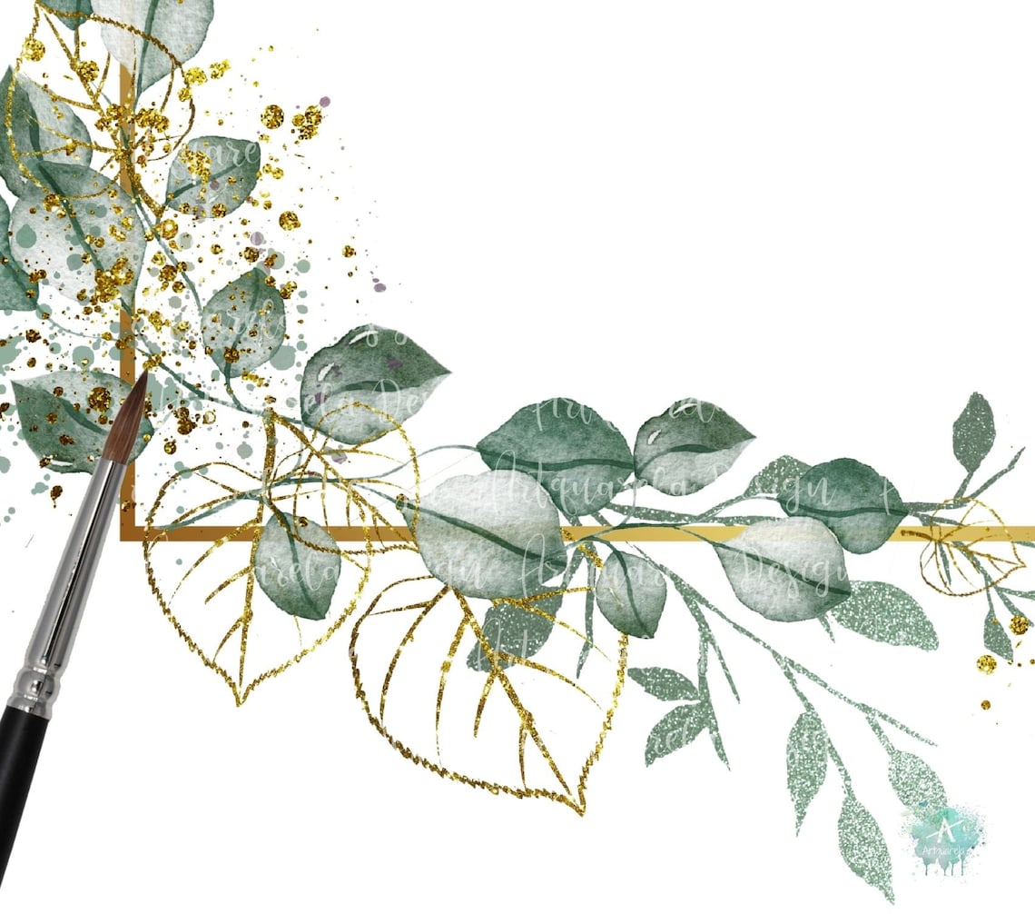 Eucalyptus Frame Clipart Watercolor & Gold Eucalyptus Frame - Etsy Canada