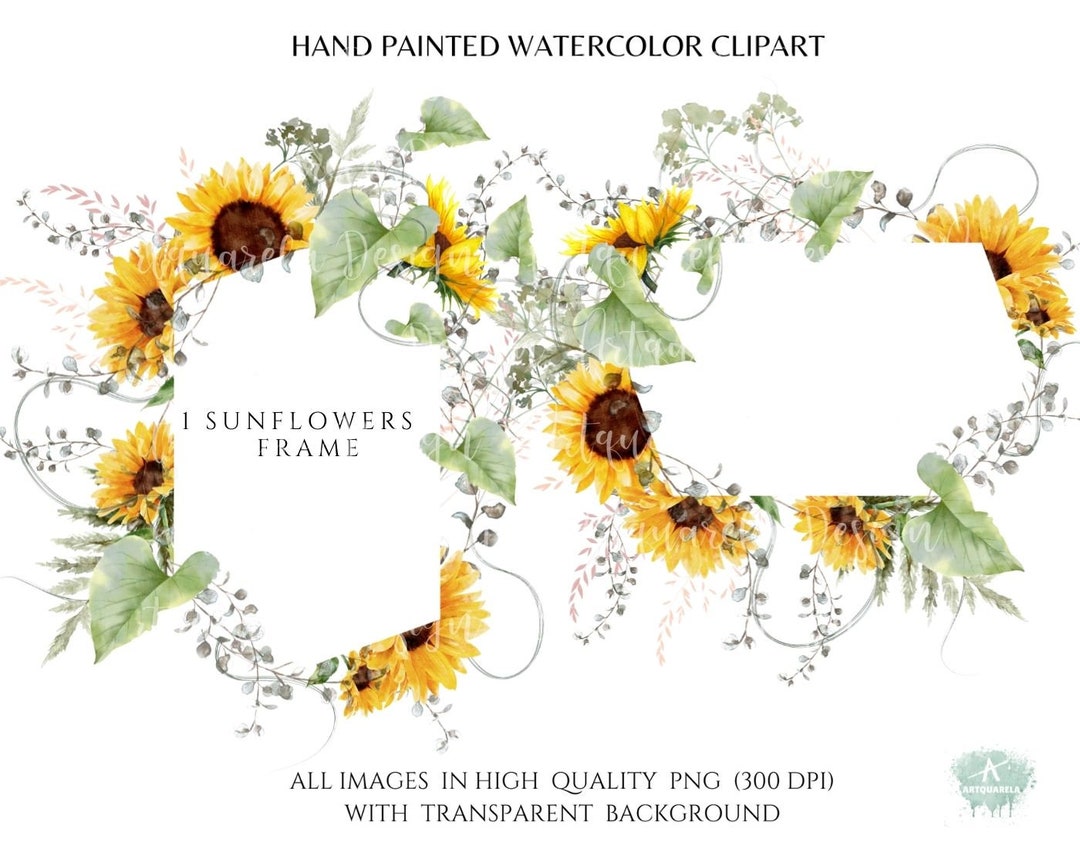 Sunflower Frame Clipart PNG Watercolor Floral Border Flowers Summer ...