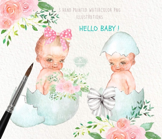 New Born Clipart baby Girl Baby Boy Baby Shower hand Painted | Etsy