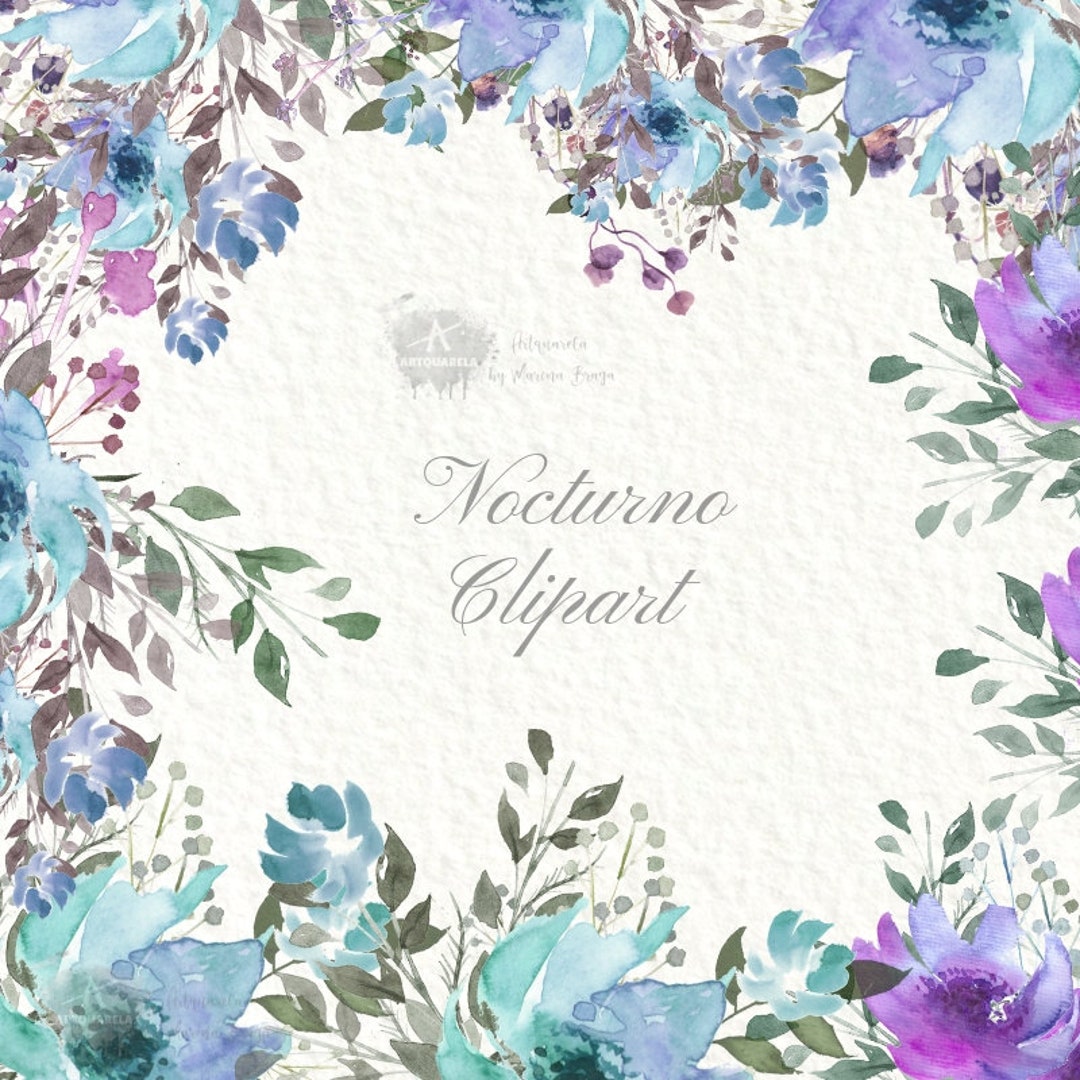 Watercolor Floral Arrengements,blue,purple and Turquoise Flowers ...