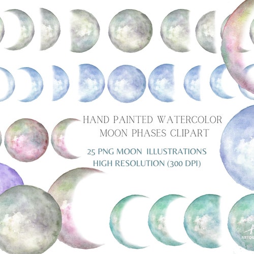 Cloud Star Moon Watercolor Clip Art Set Hand Painted Clouds - Etsy