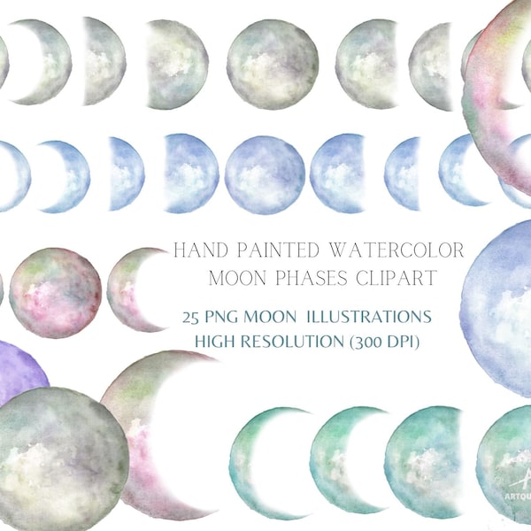 Watercolor Moon - Etsy
