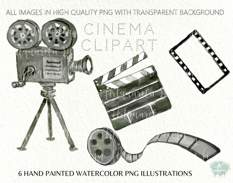 Cinema Clipart Movie Clipart Hand Painted Watercolor - Etsy