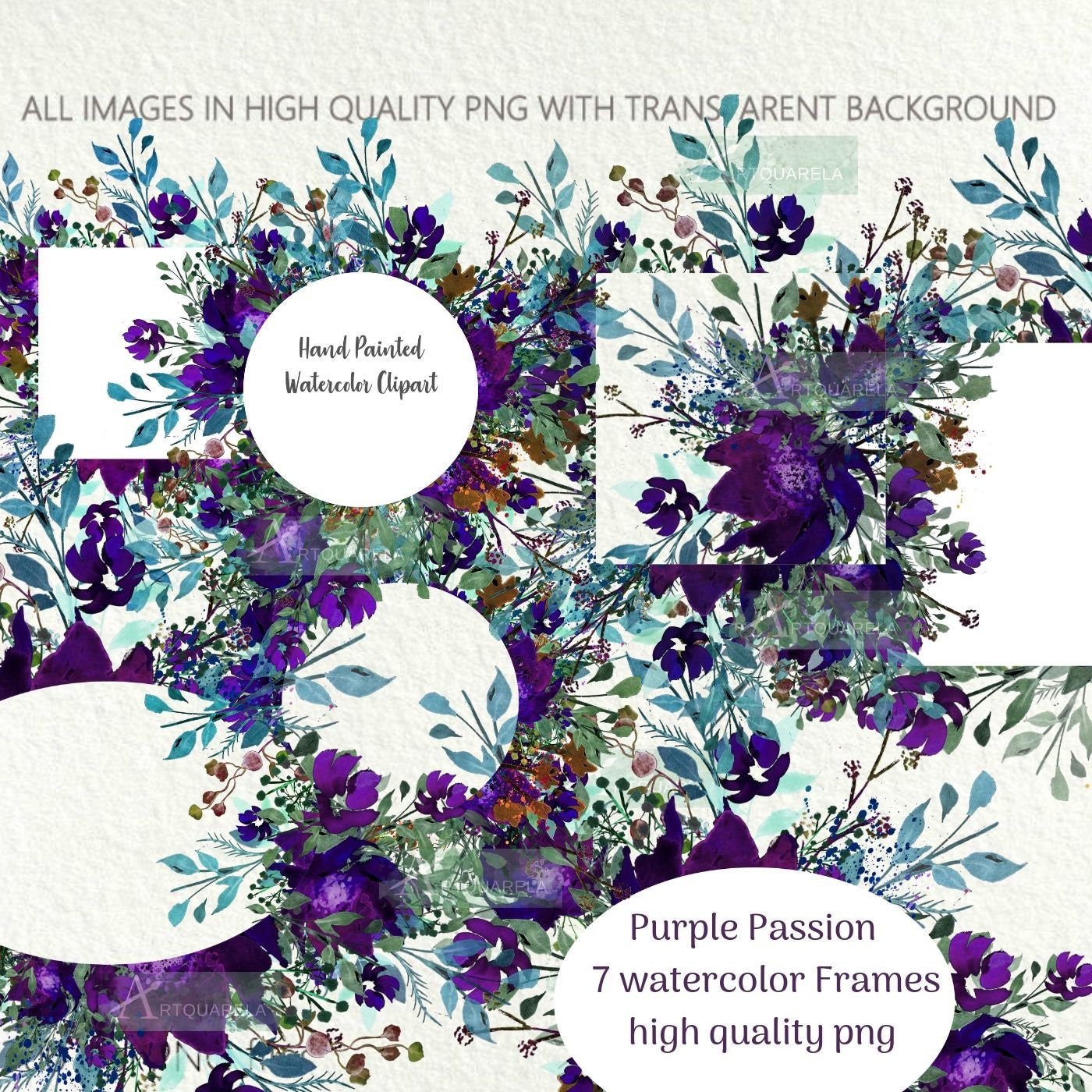 Watercolor Frames Cliparthand Painted Purple Flowers Clip Art - Etsy