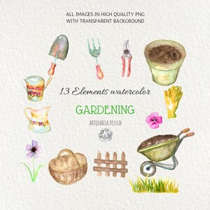 Watercolor Gardening Set Clipart, Rustic Garden,gardening Tools PNG ...