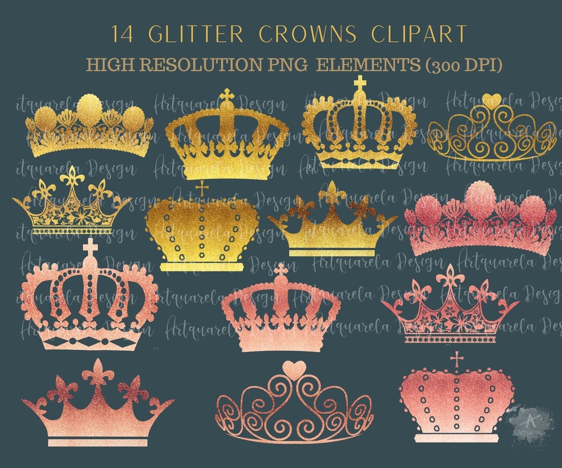 Rose Gold Foil and Gold Glitter Crown Clip Art Graphics Jewel - Etsy