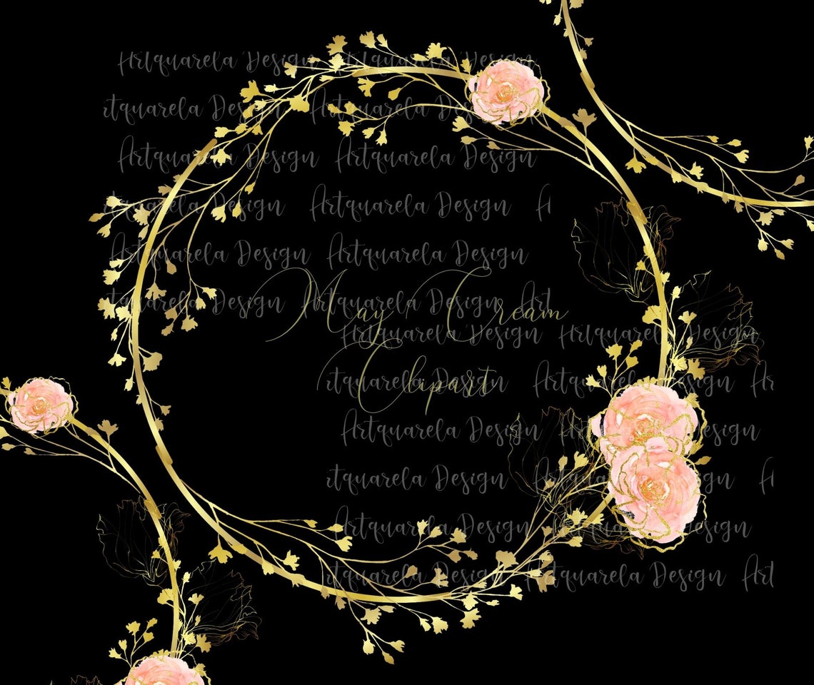 1 Floral Gold Circle Frame Clip Art Hand Painted Watercolor - Etsy