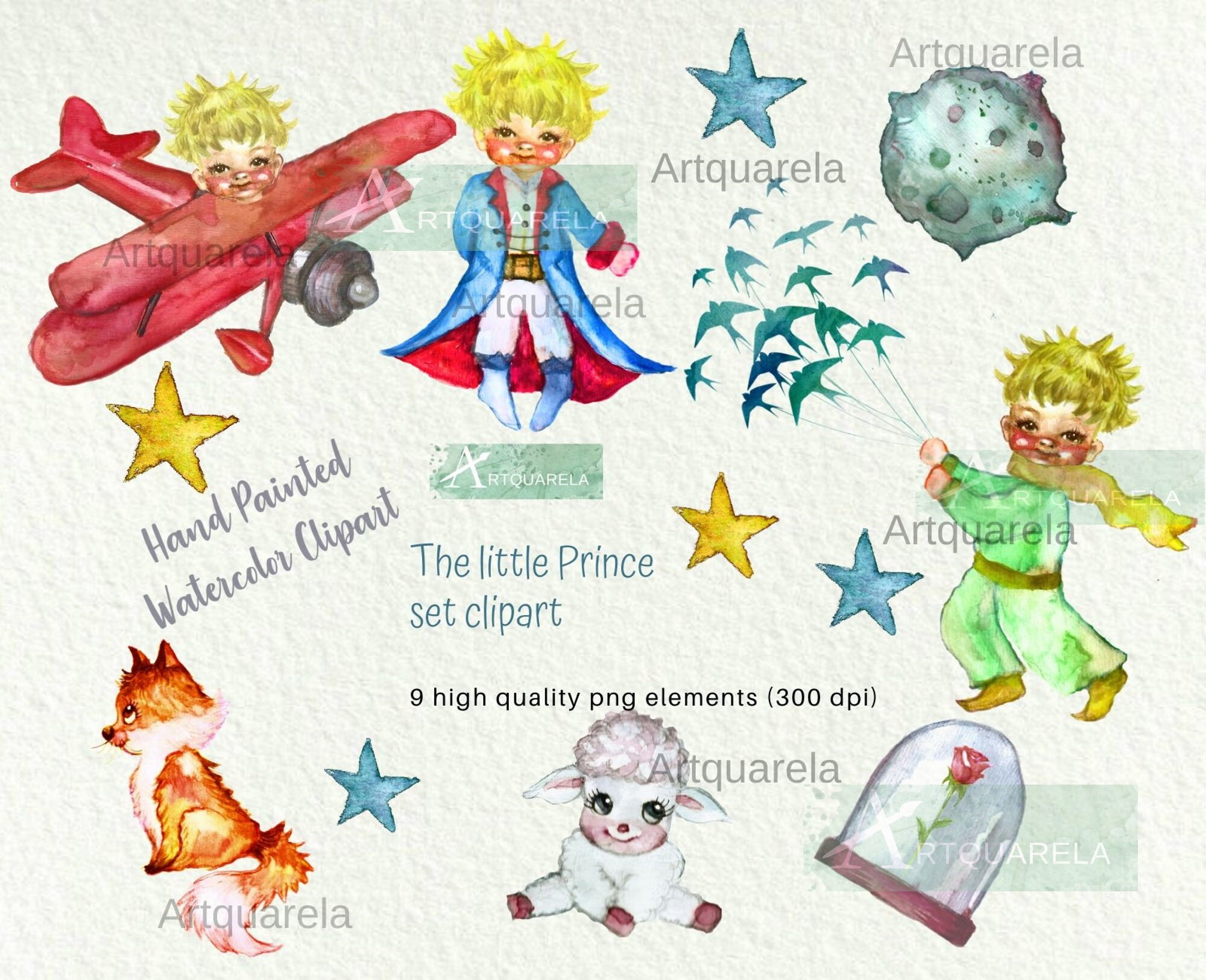 Little Prince Boy Set Clipart Hand Painted Watercolor | Etsy