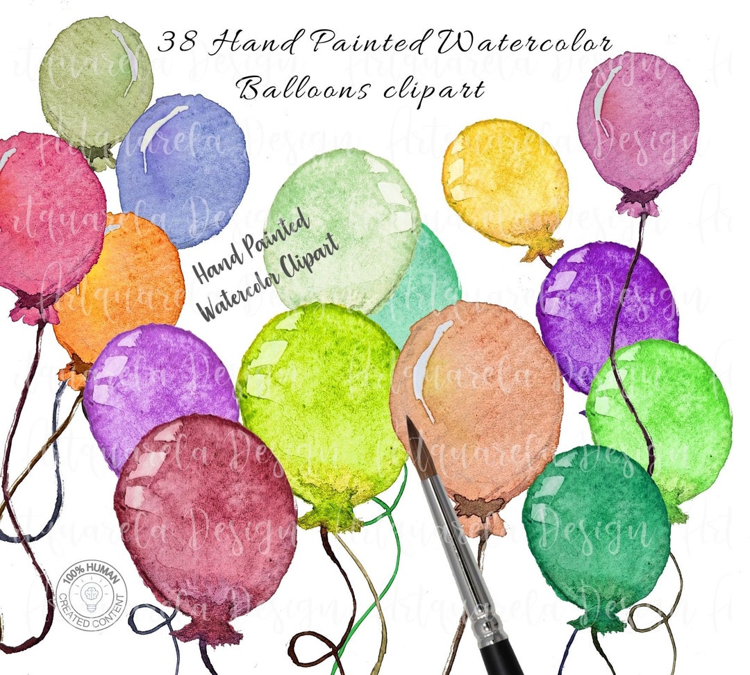 Hand Painted Watercolor Balloons Clip Art Set -birthday Balloons Clip ...