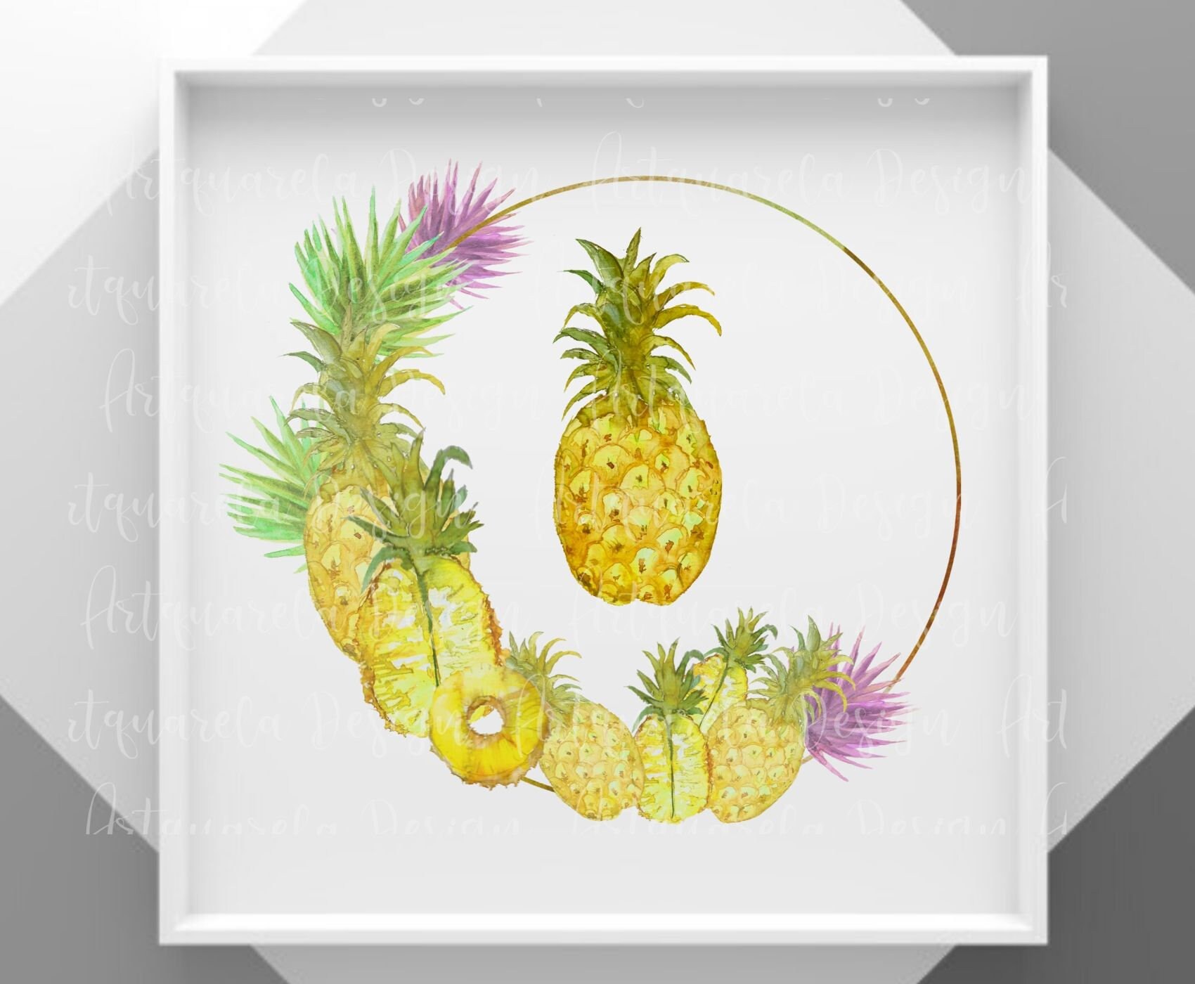 Pineapple Clip Art Set Watercolor Pineapple Wreath Frame | Etsy