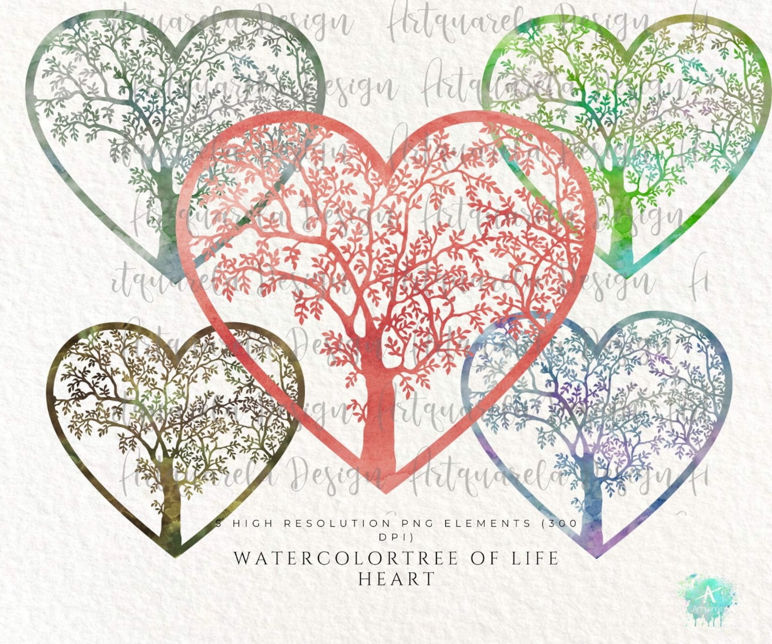 Tree of Life Heart Clipart Watercolor Tree of Life | Etsy