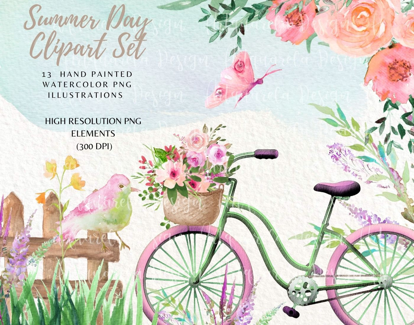 Bicycle With Flowers Clipart Set-watercolor Bicycle | Etsy