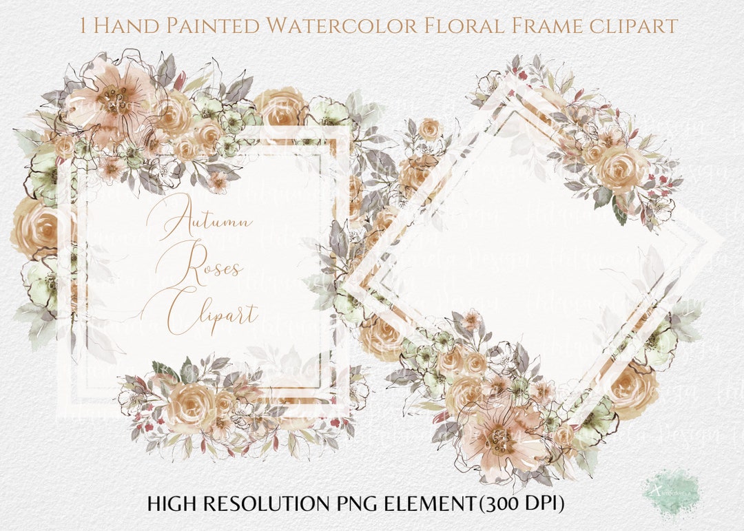 Watercolor Neutral Flowers Frame Clipart-autumn Floral Frame PNG -hand ...