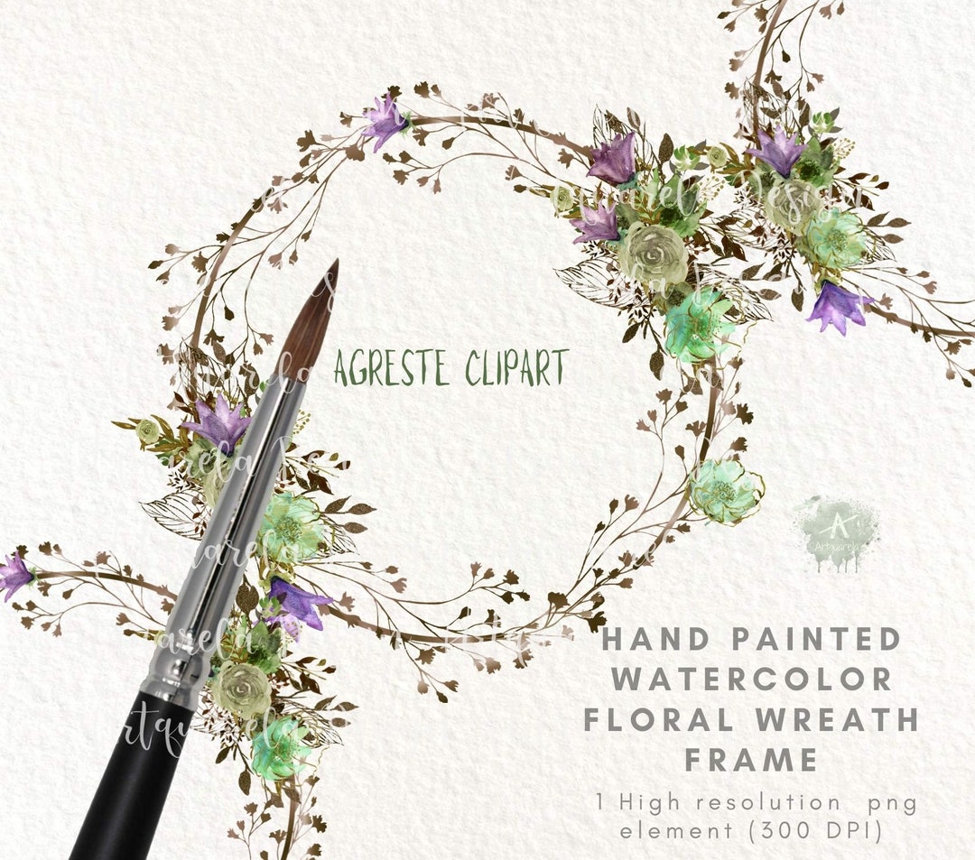 Watercolor Greenery Wreath Frame Clipart: Floral Border (PNG) - Etsy
