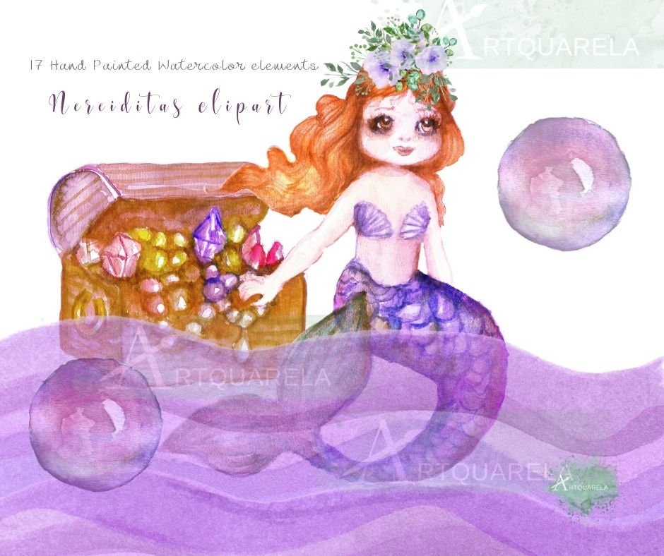 Mermaids Hand Painted Watercolor Clipart Sea | Etsy