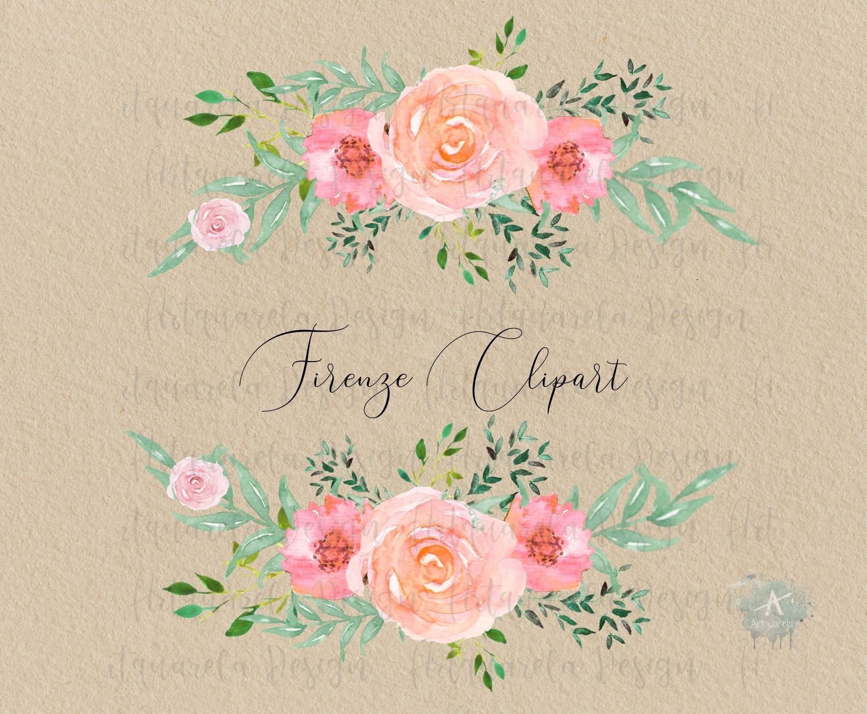 Watercolor Floral Clipart Setblush Roses Pink Flowers | Etsy