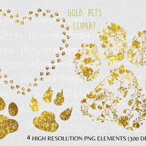 50% OFF SALE Gold Paw Print Clipart-dog Paw Png-floral Gold Paw Print ...