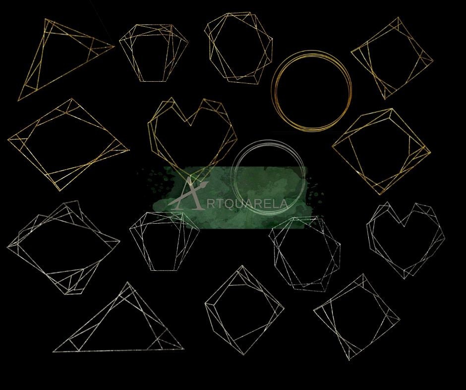 Gold Foil & Silver Geometric Frames Clipart PNG Minimalist | Etsy