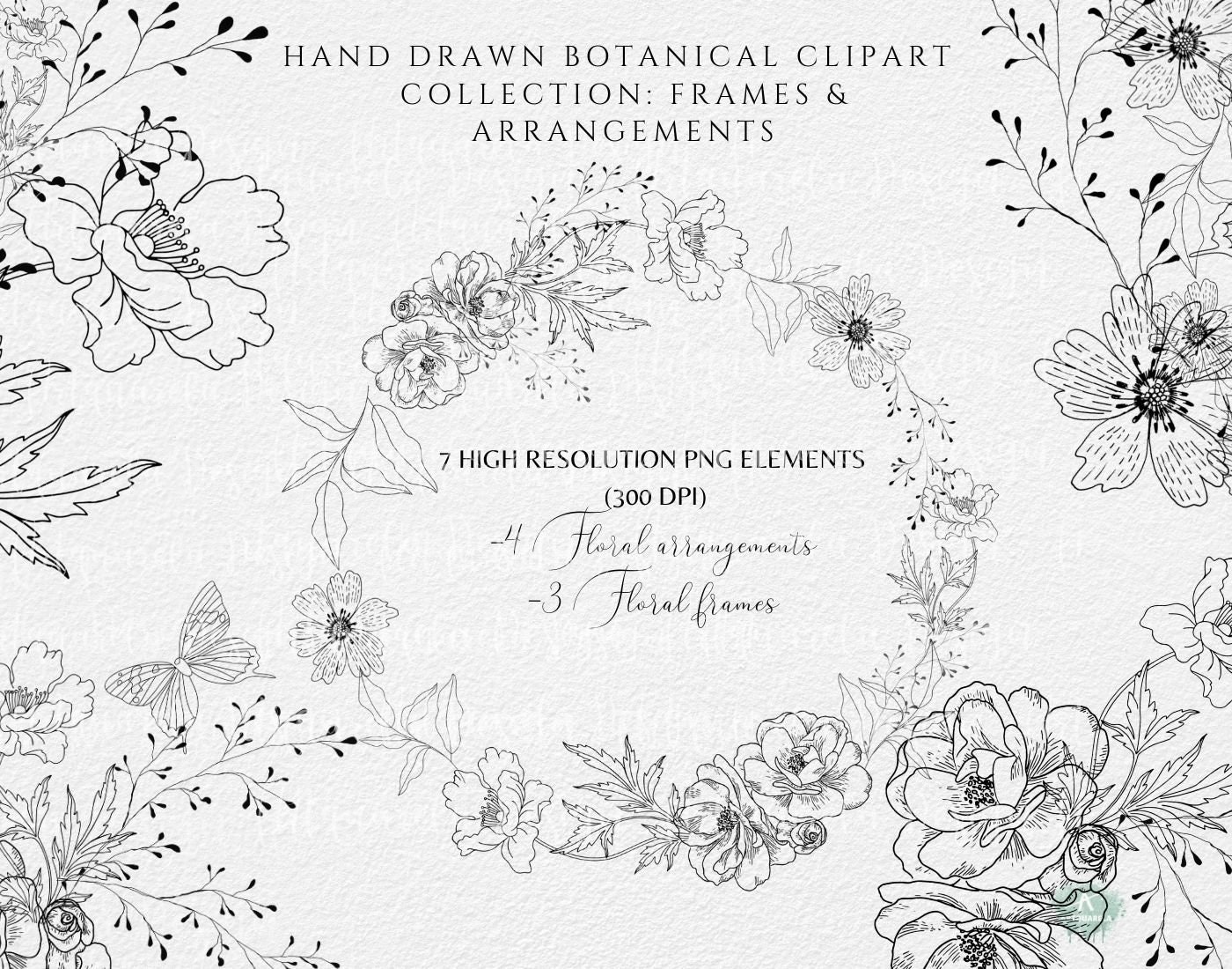 Vintage Floral Clip Art Black And White