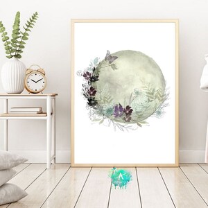 Moon Phases Clipart Watercolor Nature and Greenery Moon Boho ...