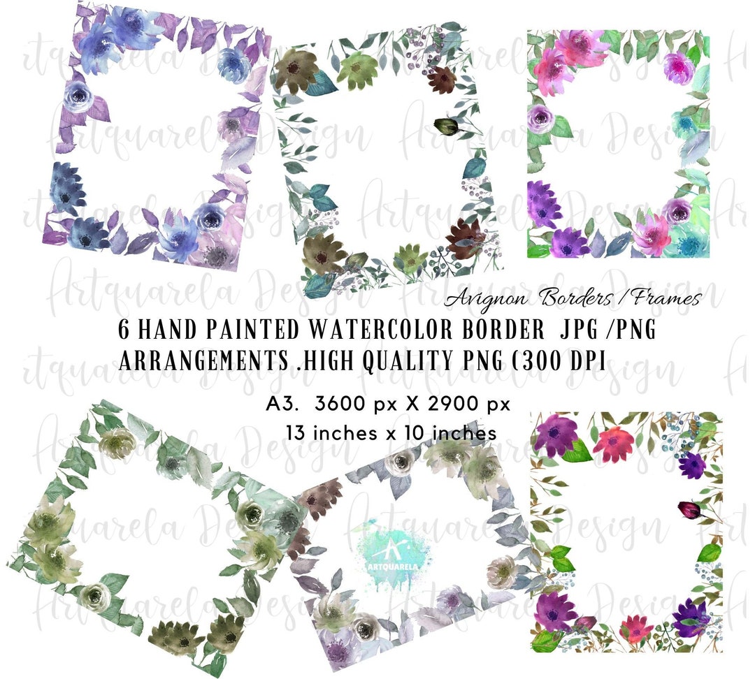 Hand Painted Watercolor Flowers Frames ,watercolor Border Png & Jpg ...