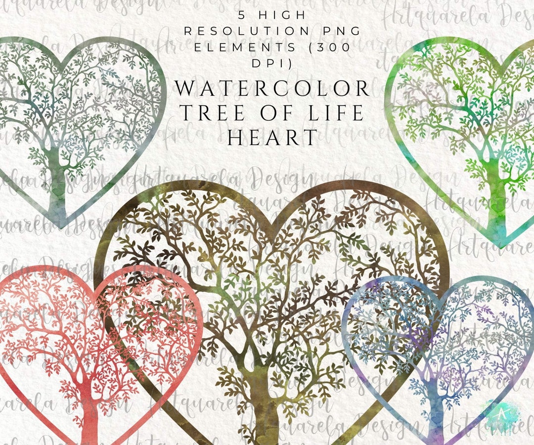Tree of Life Heart Clipart, Watercolor Tree of Life Silhouette, Family ...