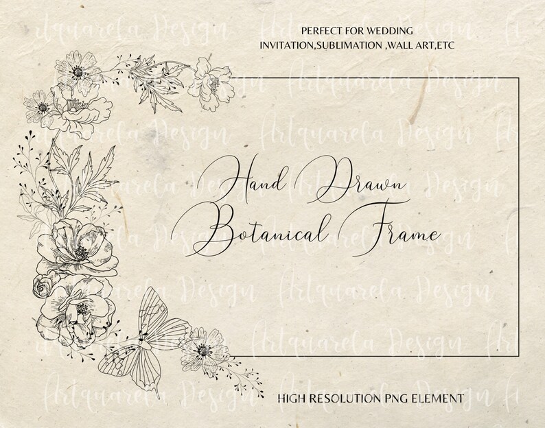 Hand Drawn Floral Frame Clipart-wedding Line Art Rectangular - Etsy