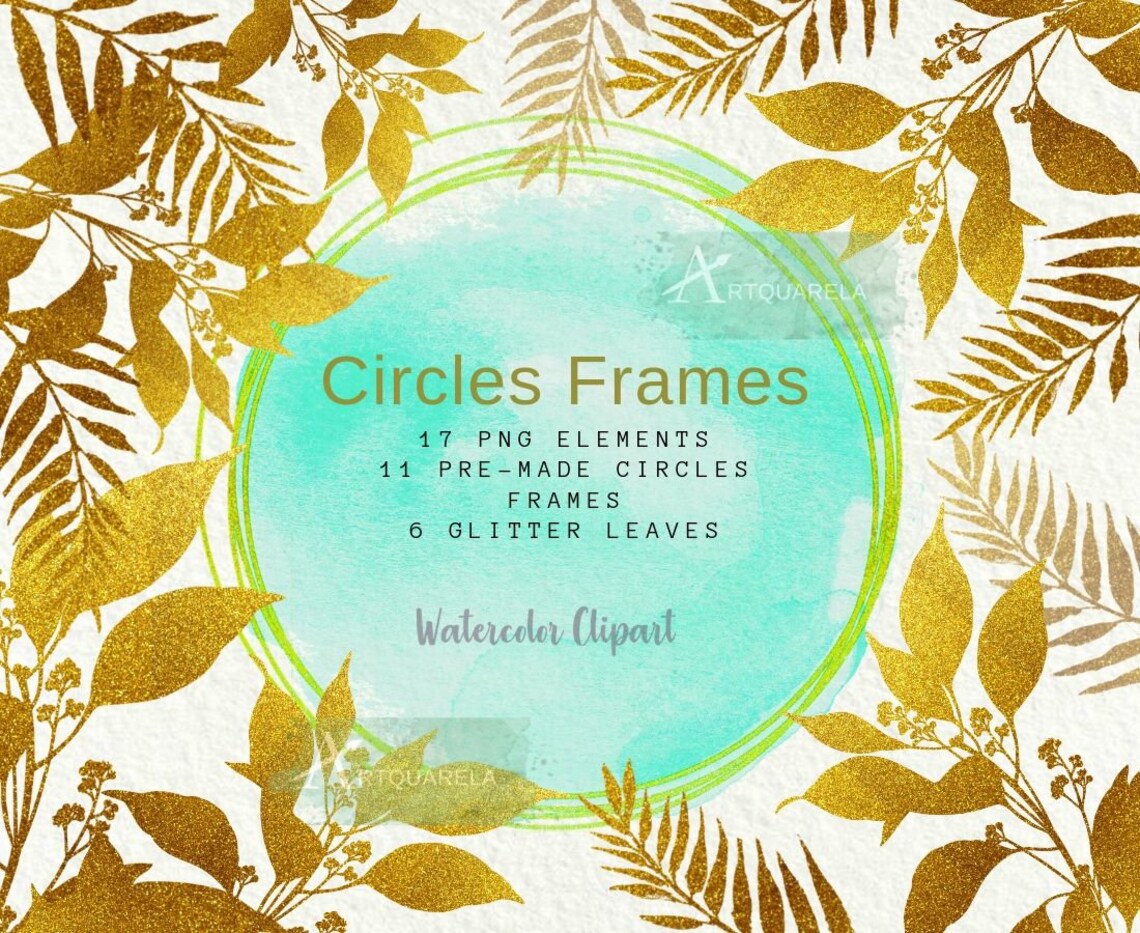 Glitter Circles Watercolor Blackground Clipart Golden Frames | Etsy