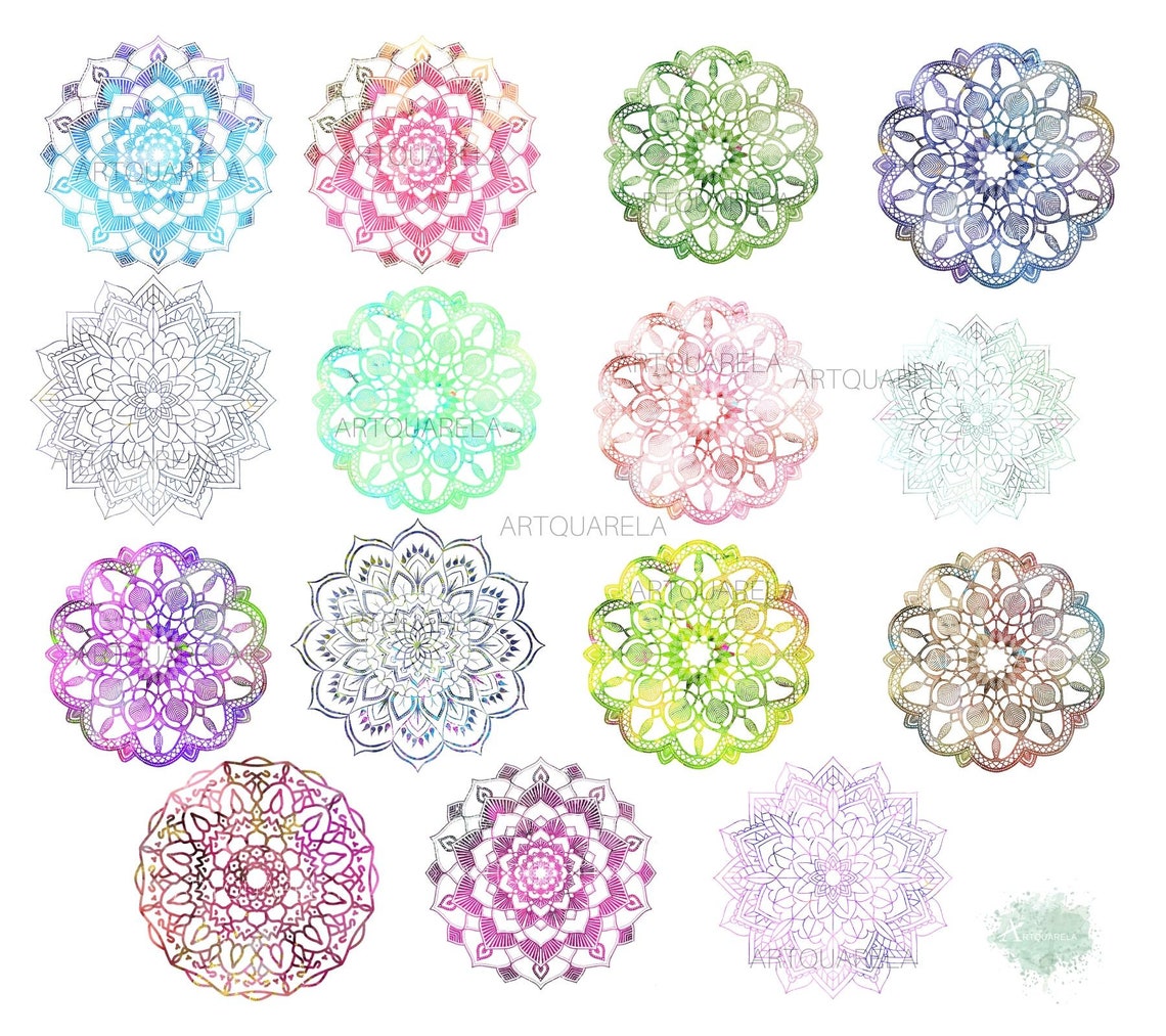 15 Mandalas Clipart Set Watercolor Holístic - Etsy