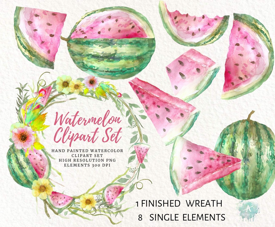Watermelon Clip Art Set hand Painted Watercolor Watermelon - Etsy