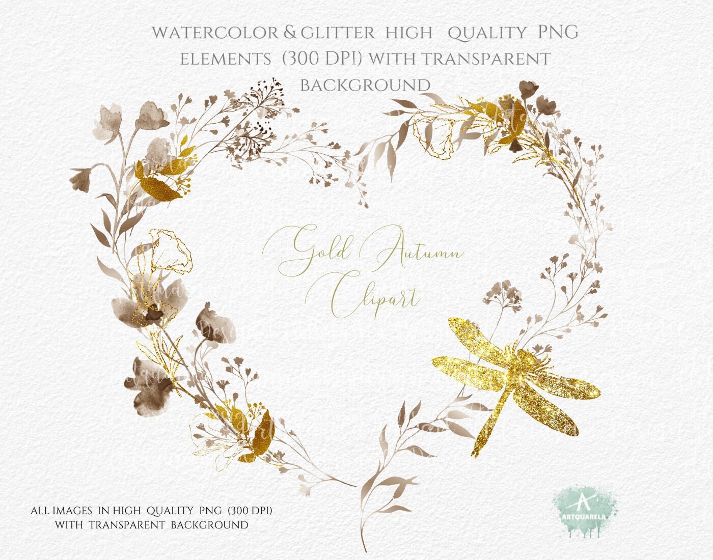 Watercolor & Glold Foil Heart Frame PNG Brown Beige - Etsy