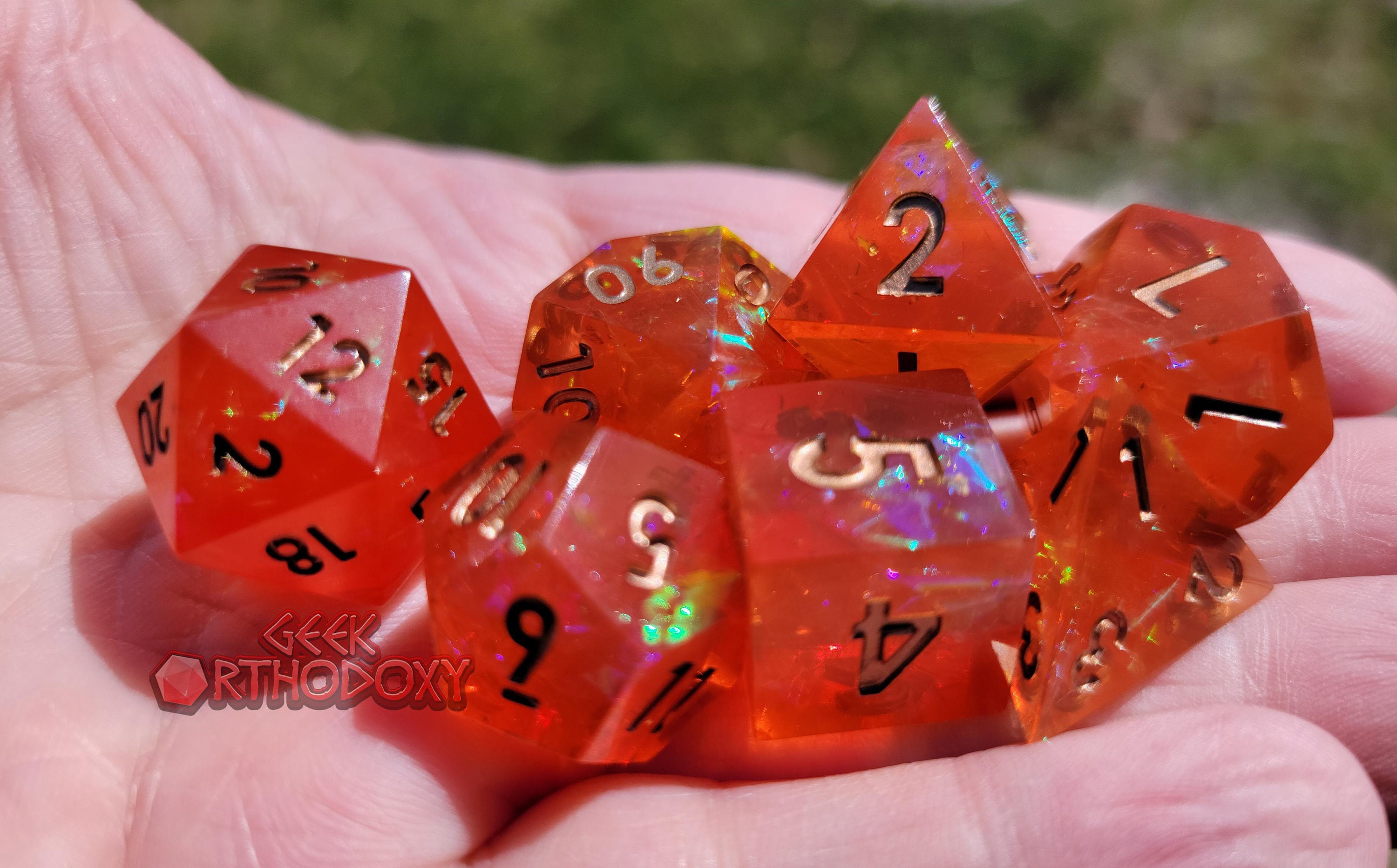 Sharp Edge Dice Full Set With Inclusions Orange Polyhedral - Etsy