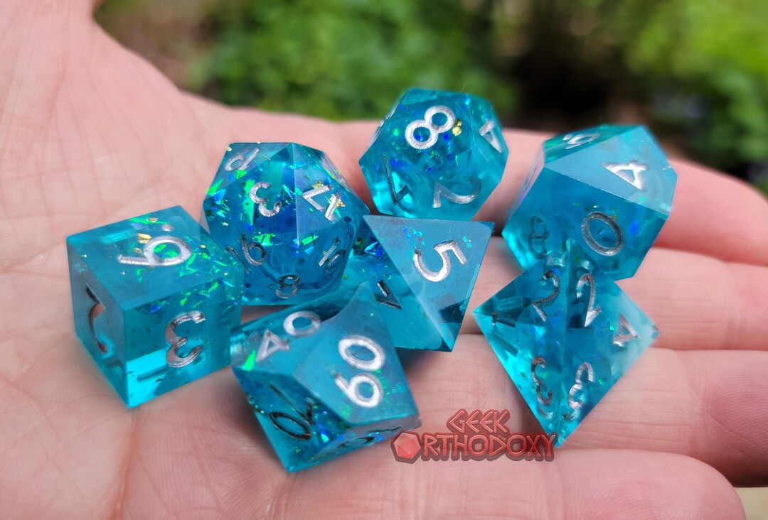 Sharp Edge Dice - Full Set With Inclusions - Blue Polyhedral Dice Set ...