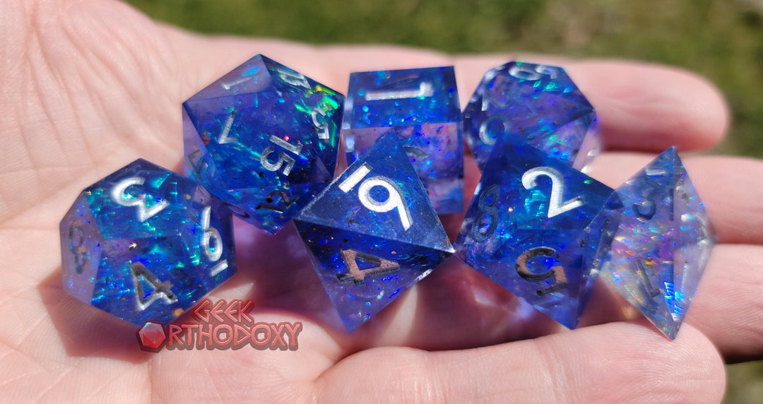 Blue Sharp Edge Dice Set: Prismatic Pool Polyhedral Dice - Etsy