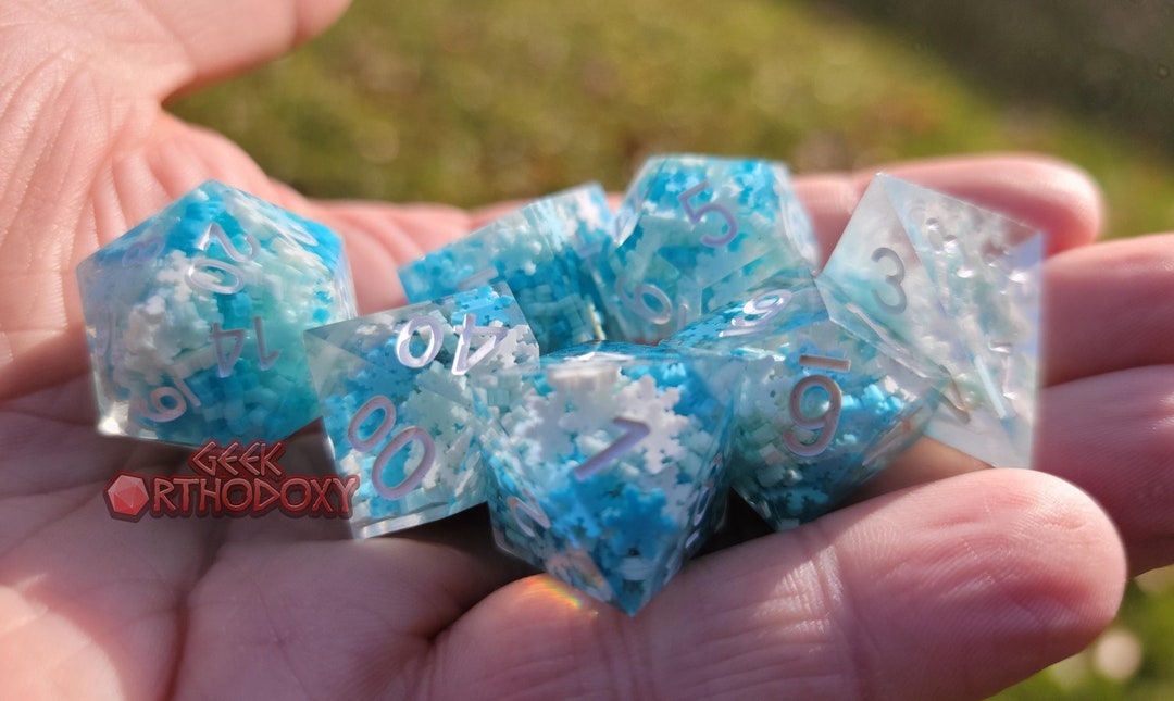 Snowflake Resin Dice Set: Sharp Edge Polyhedral Dice - Etsy