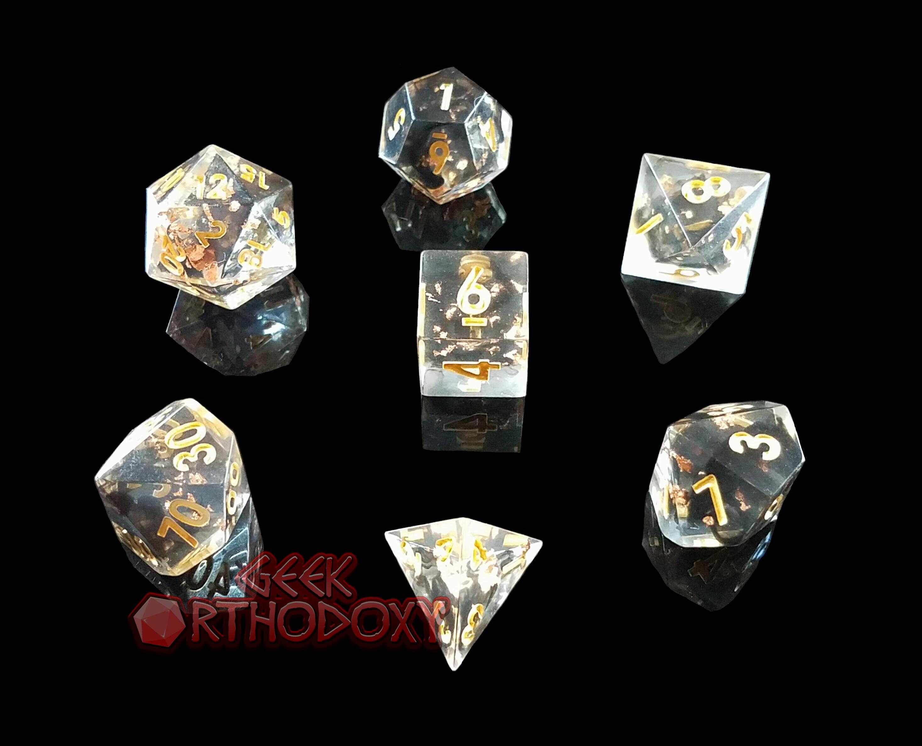 Sharp Edge Dice Full Set with Inclusions Clear & Black | Etsy