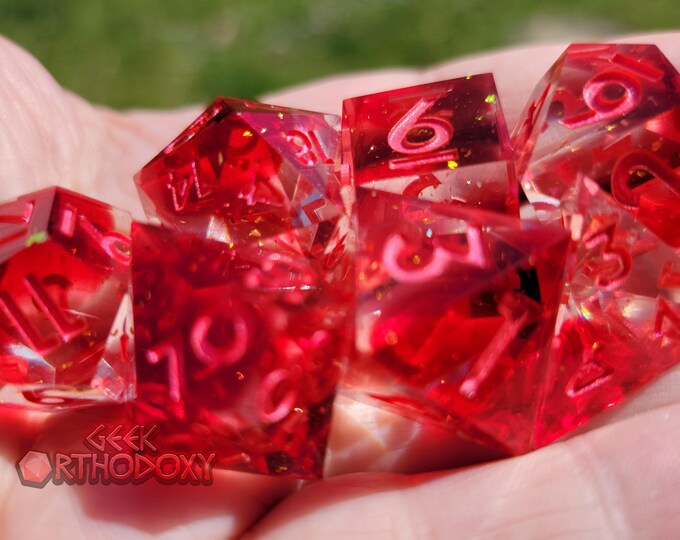 Sharp Edge Dice clear With Red Full Set for D&D, Rpgs, Roleplaying ...