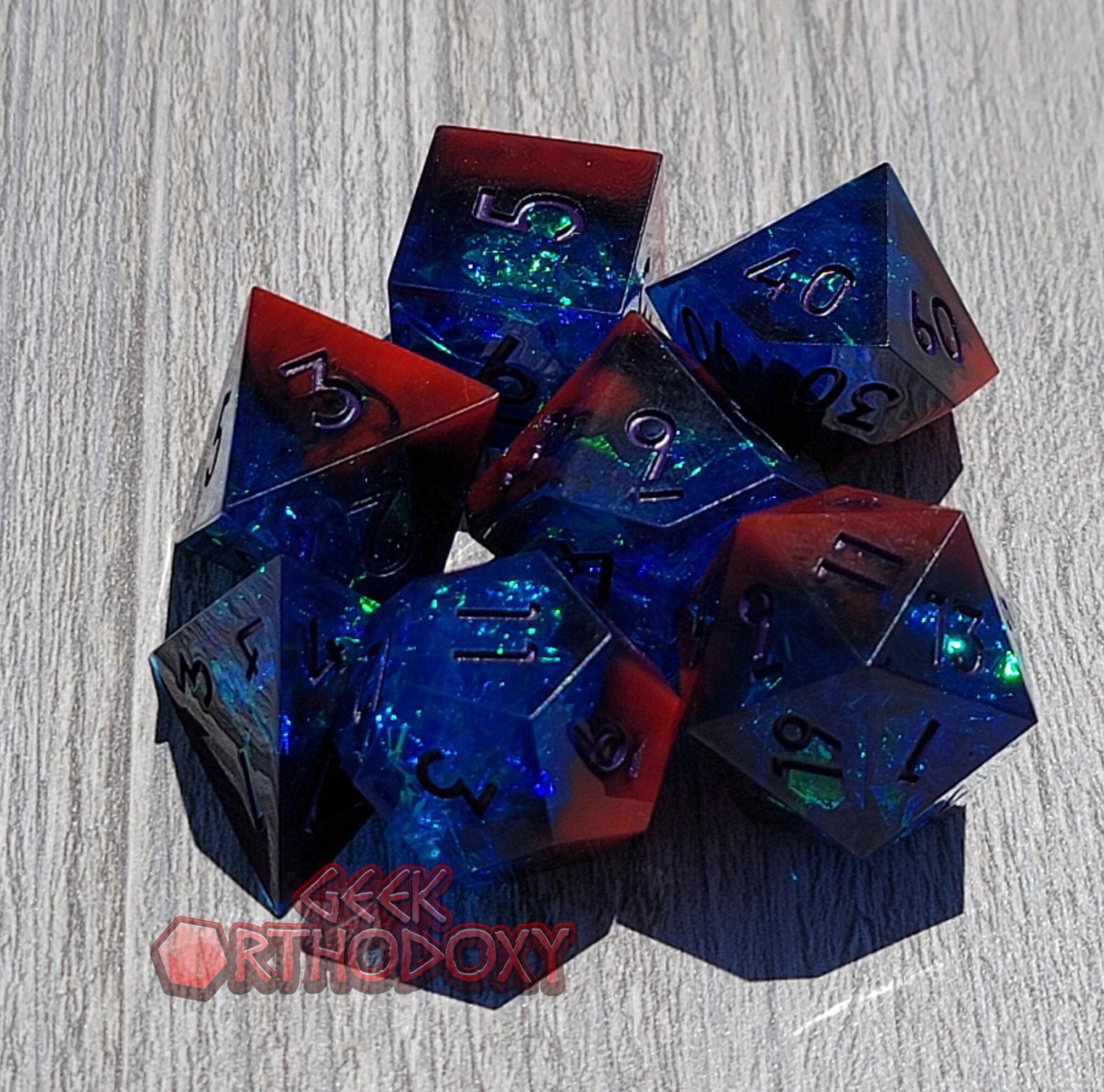 Sharp Edge Dice Full Set With Inclusions Blue & Red | Etsy