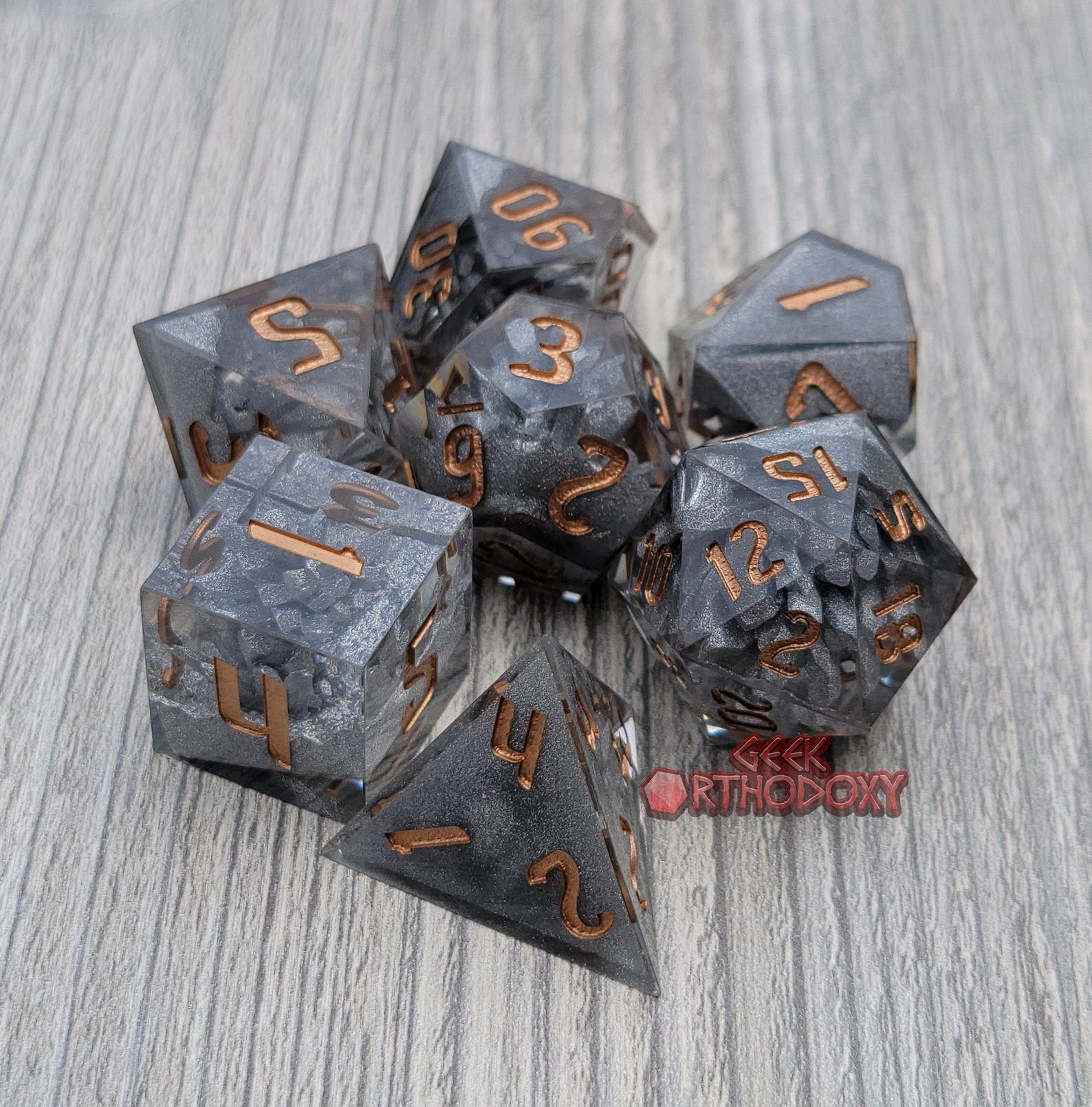 Sharp Edge Dice Full Set With Inclusions Gray Dice - Etsy