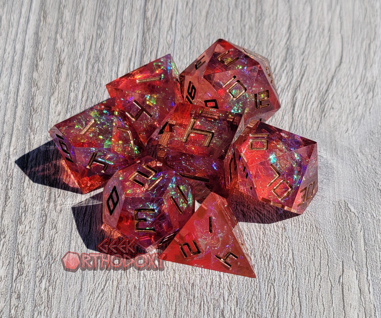 Sharp Edge Dice Full Set With Inclusions Prismatic Pink - Etsy