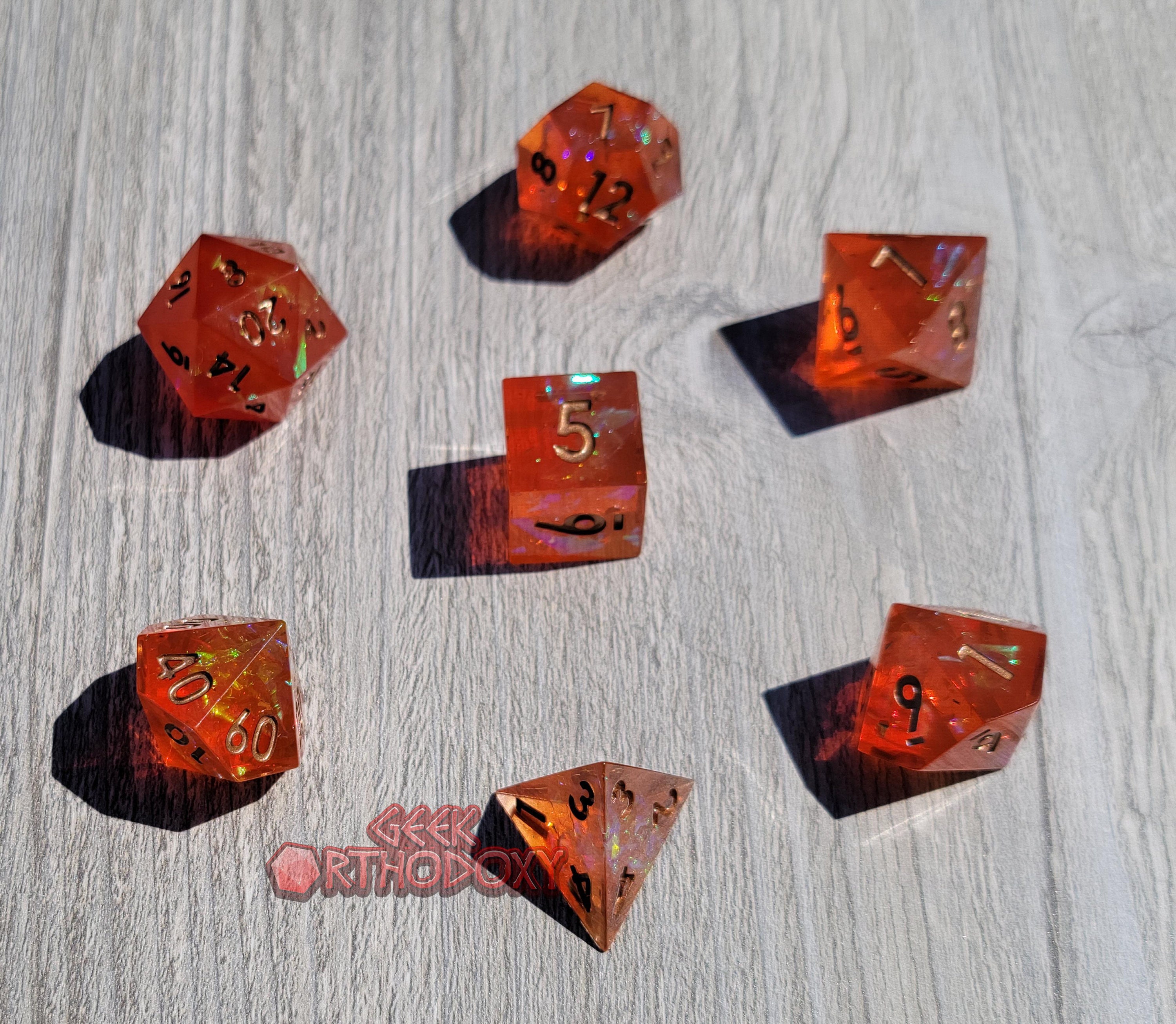 Sharp Edge Dice Full Set With Inclusions Orange Polyhedral - Etsy