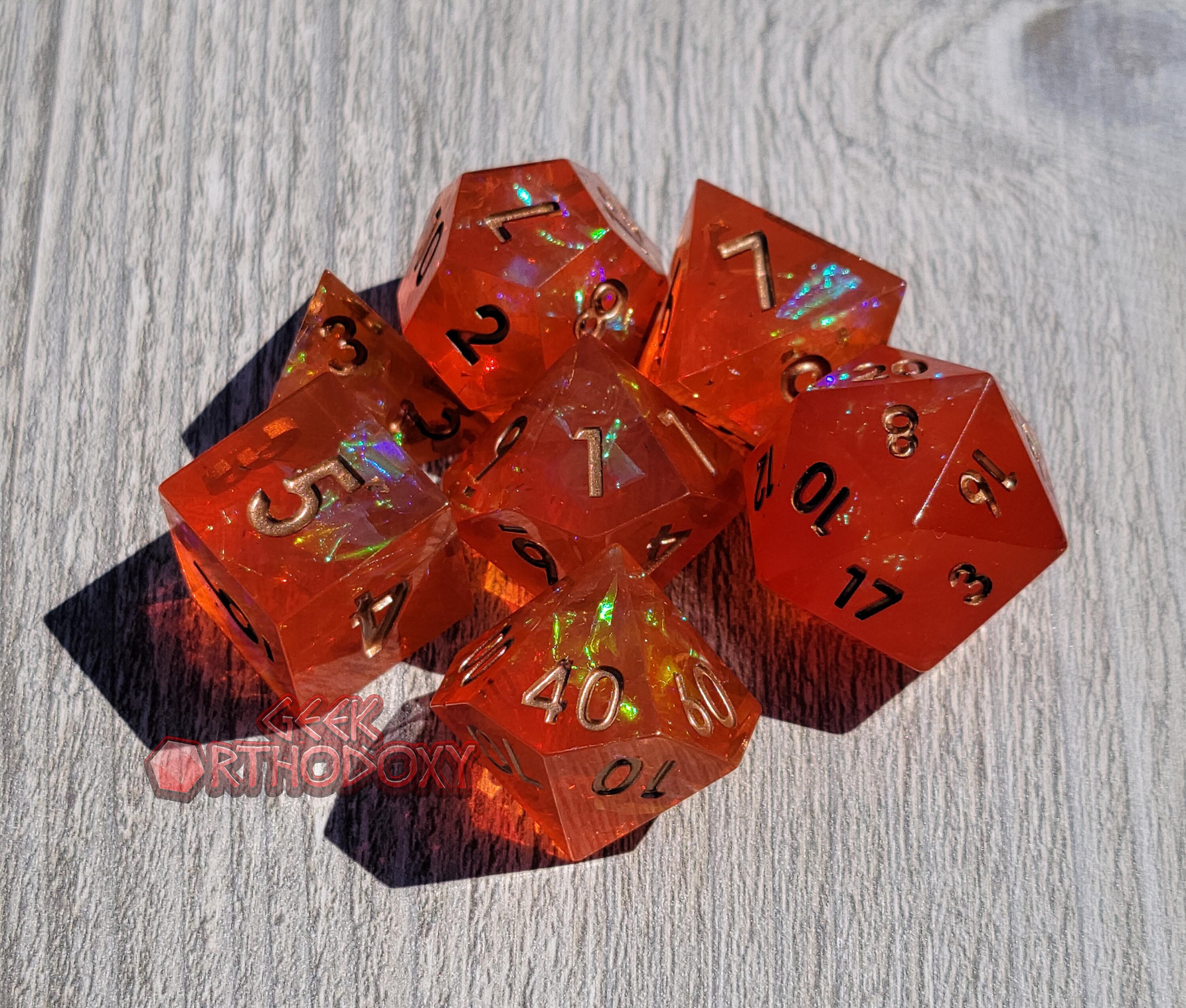Sharp Edge Dice Full Set With Inclusions Orange Polyhedral - Etsy