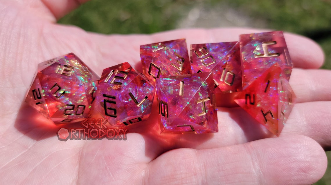 Sharp Edge Dice Full Set With Inclusions Prismatic Pink - Etsy