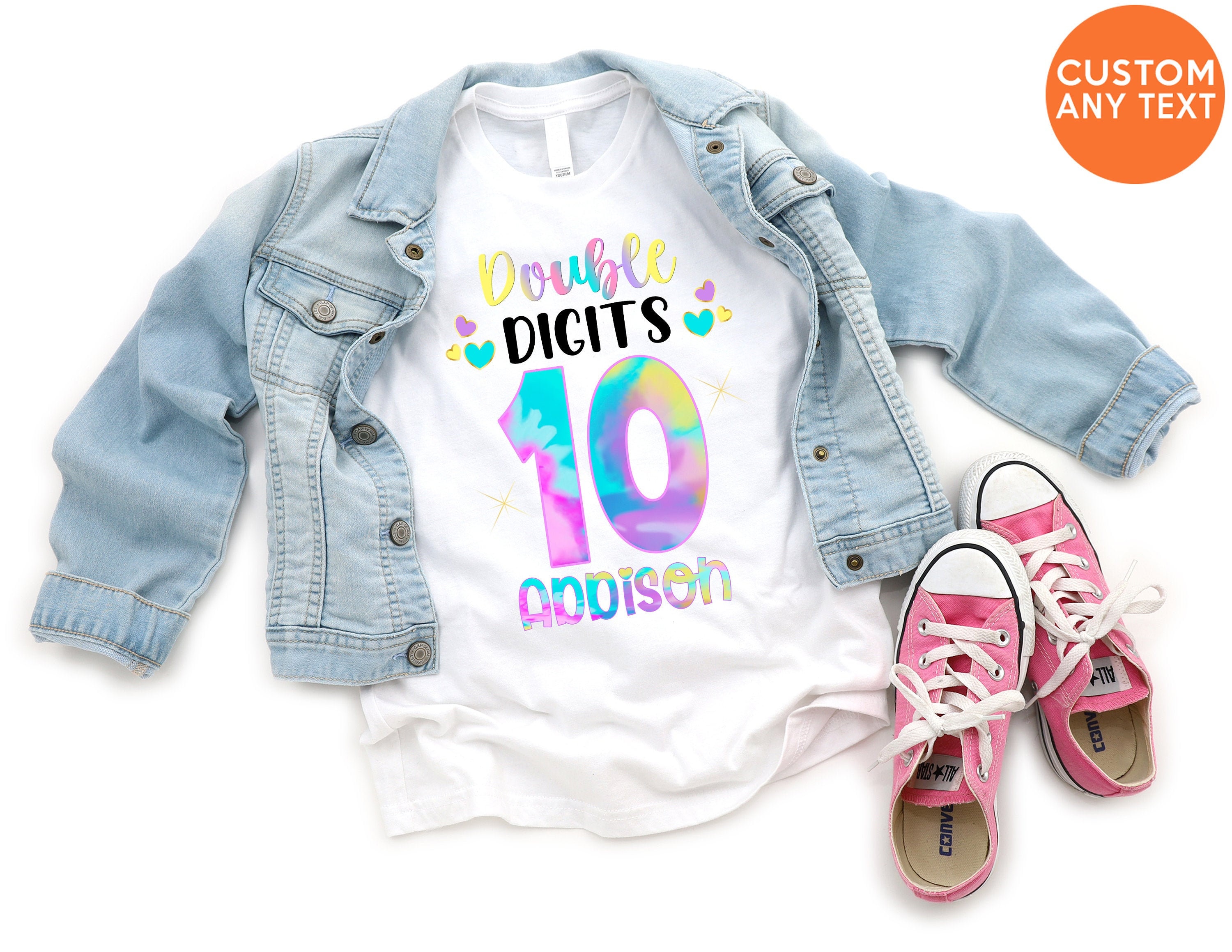 Double Digits, Ten Birthday Girl Shirt, 10 Double Digits, Tie Dye Theme ...