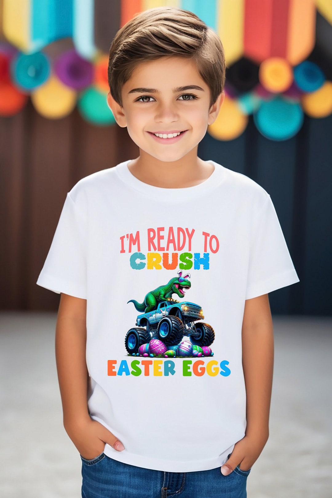 Easter T-rex Shirts, Monster Truck Easter, T-rex Easter Shirt, Crushing ...