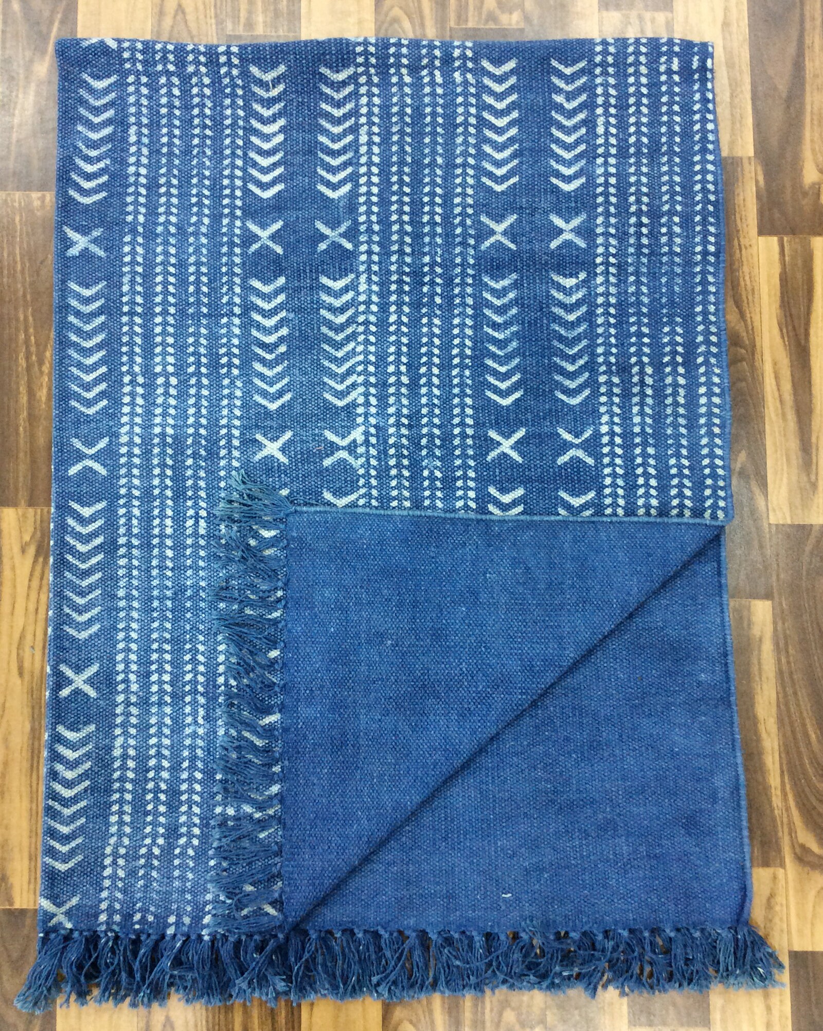 5x8 Ft Indigo Blue Cotton Rug Handwoven Flat Weave Dhurrie | Etsy