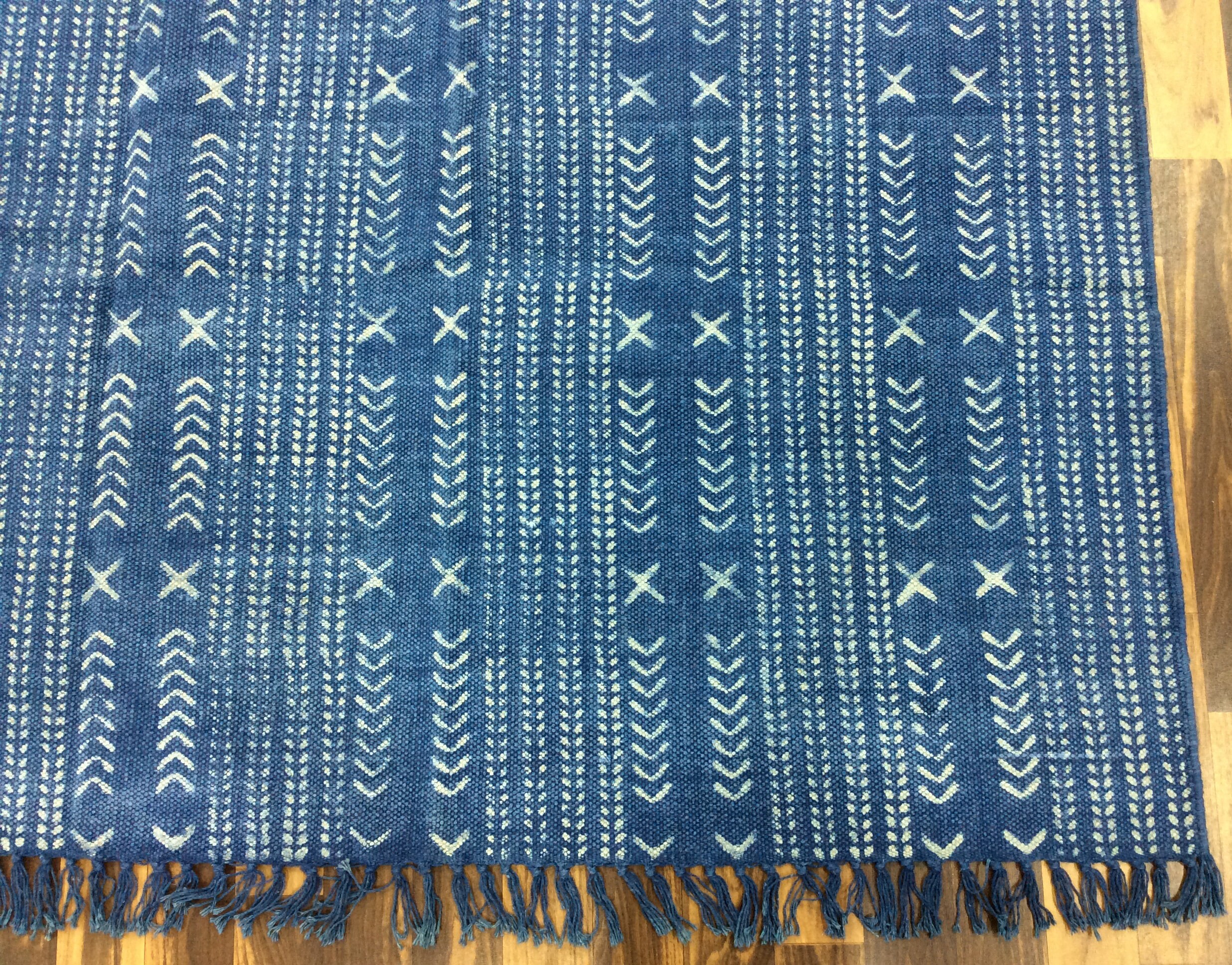 5x8 Ft Indigo Blue Cotton Rug Handwoven Flat Weave Dhurrie | Etsy