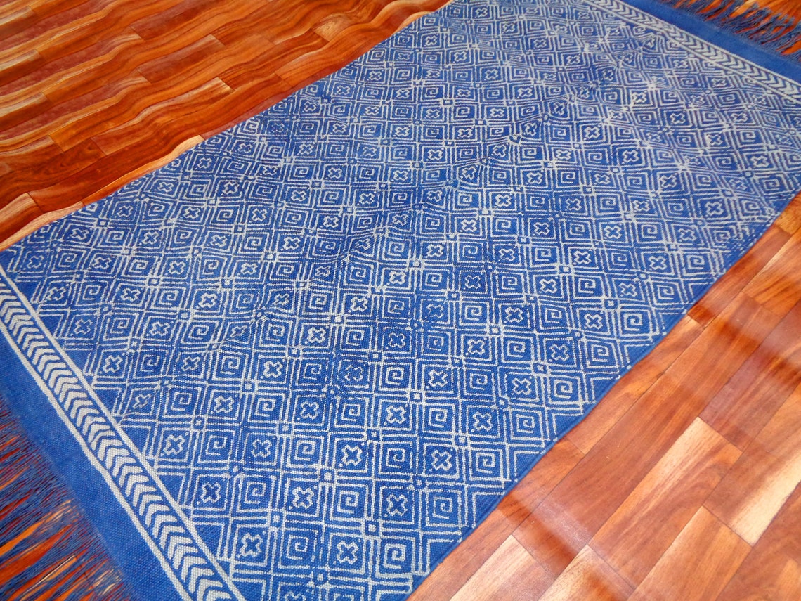 3x5.ft Indigo Rug Blue Rug Runner Handmade Cotton Rug Bohemian | Etsy