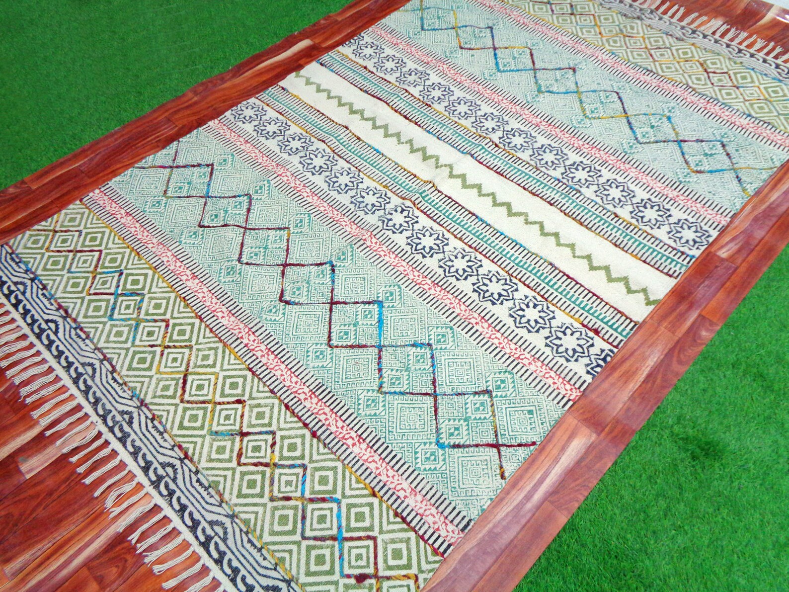 2x3.ft Embroidered Rug Area Rug Floor Handmade Cotton Bohemian - Etsy