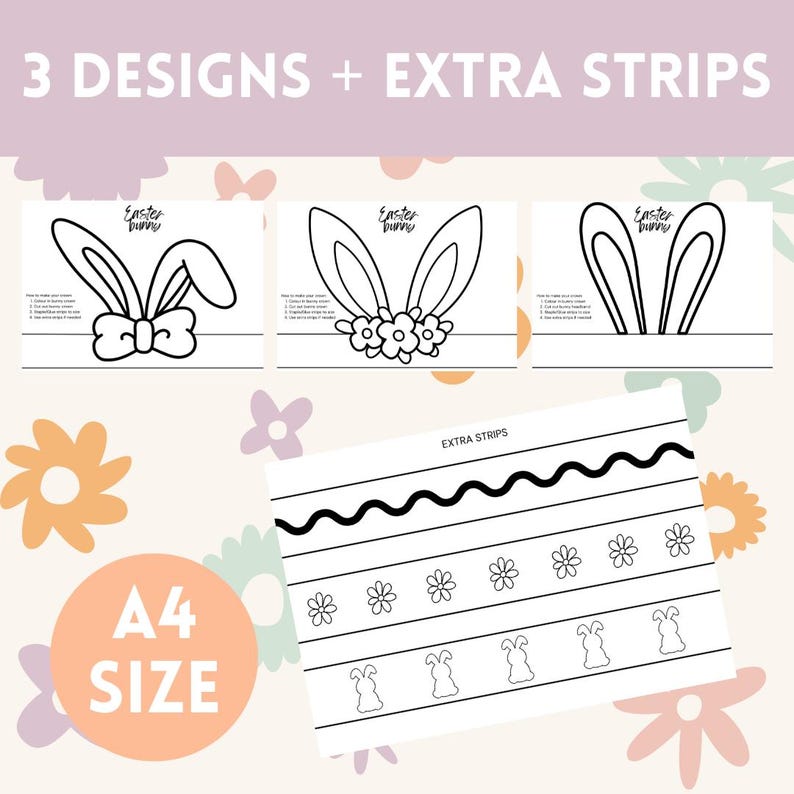 Bunny Paper Crowns Printable, Easter Bunny Ears Craft, Easter Bunny Art ...